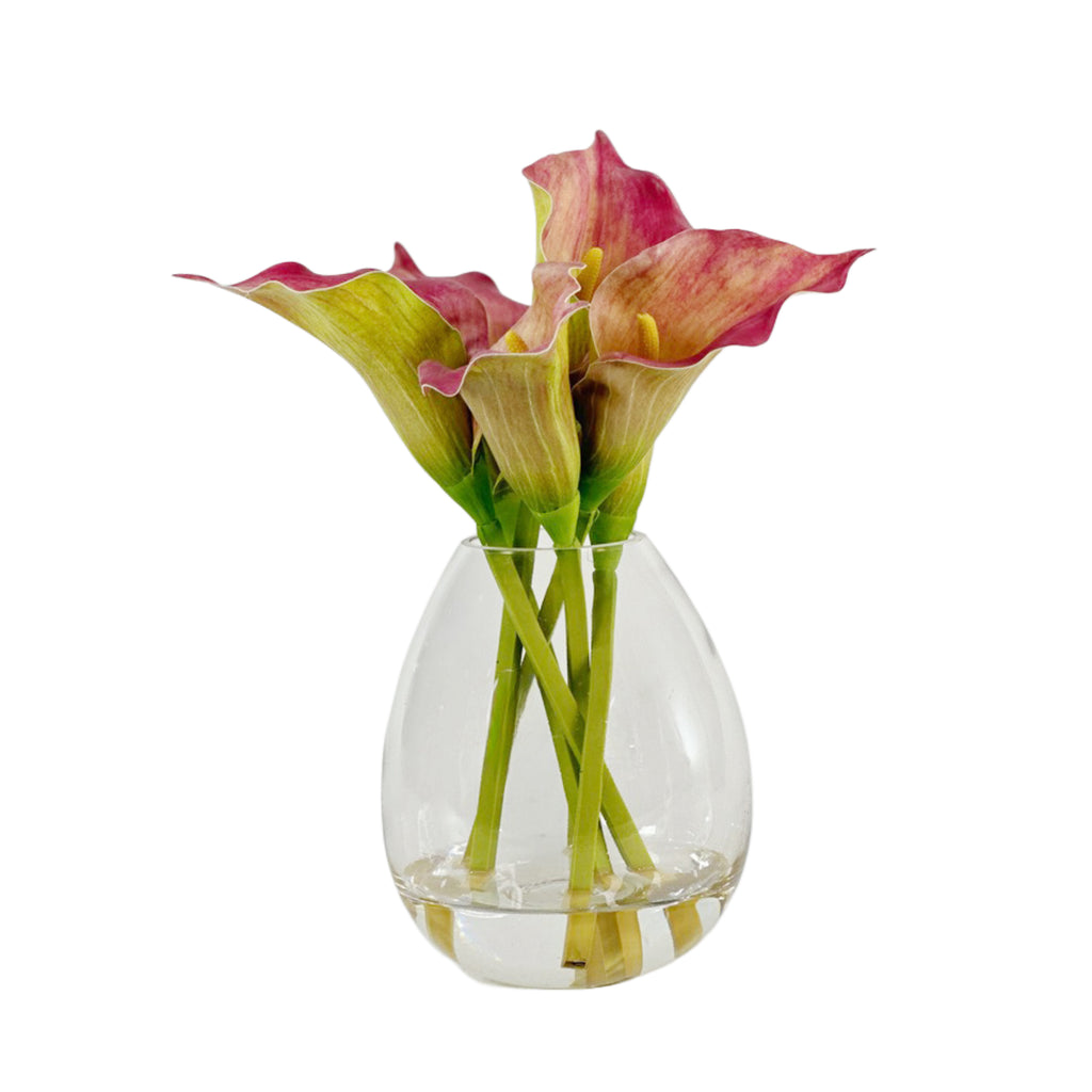 Arum Lily Pink Green Silk Flower Arrangement in Small Glass Vase ...