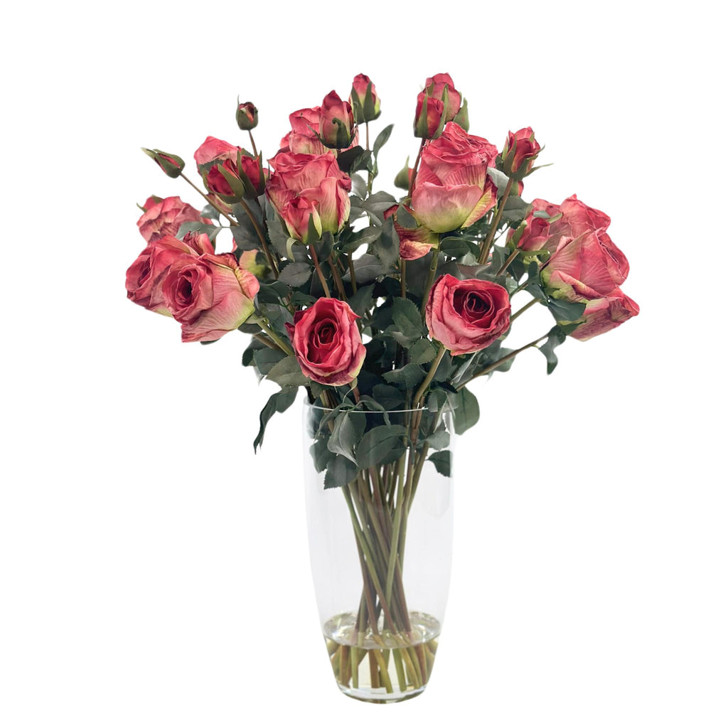 Antique Rose Red in Glass Vase - Silk Flower Arrangement – Francisco ...